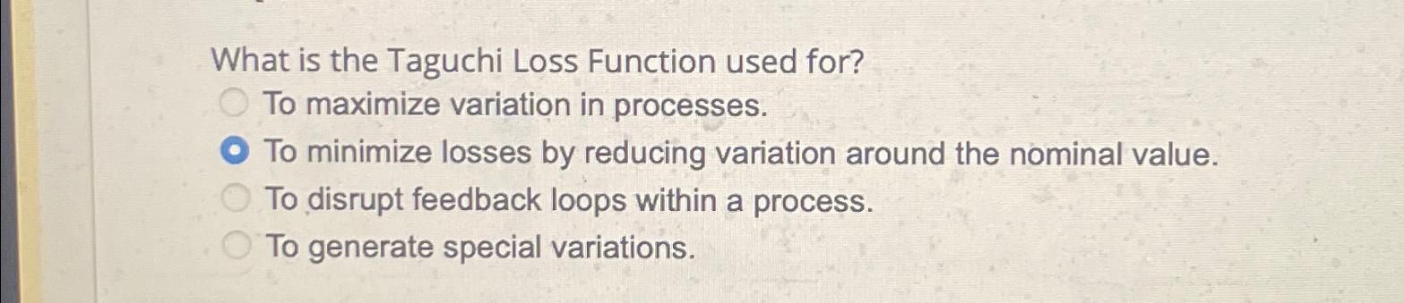 Solved What is the Taguchi Loss Function used for?To | Chegg.com