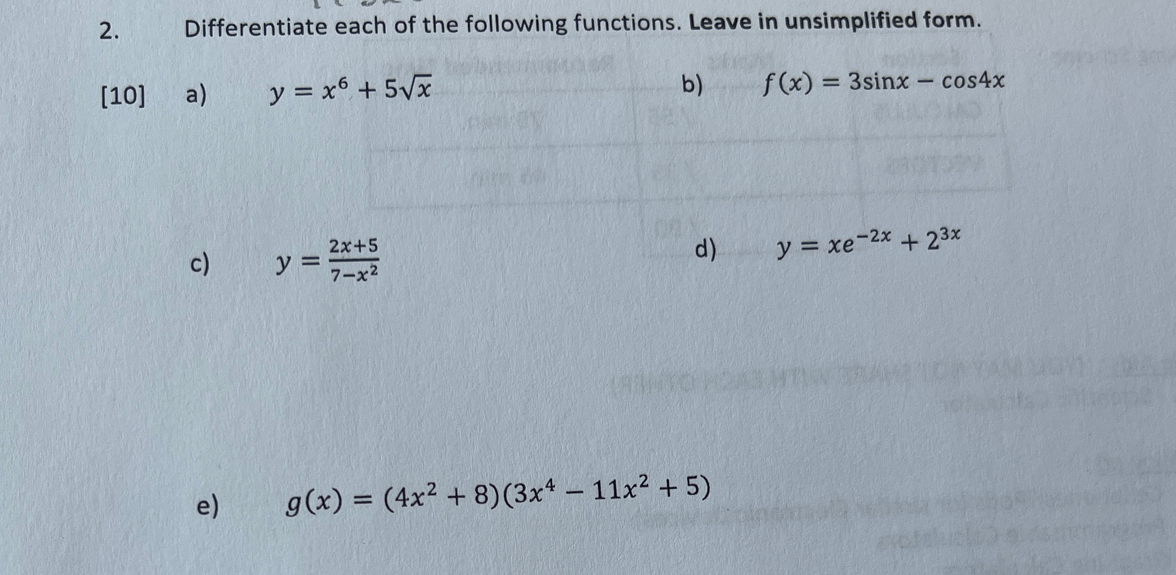 Solved Differentiate each of the following functions. Leave | Chegg.com