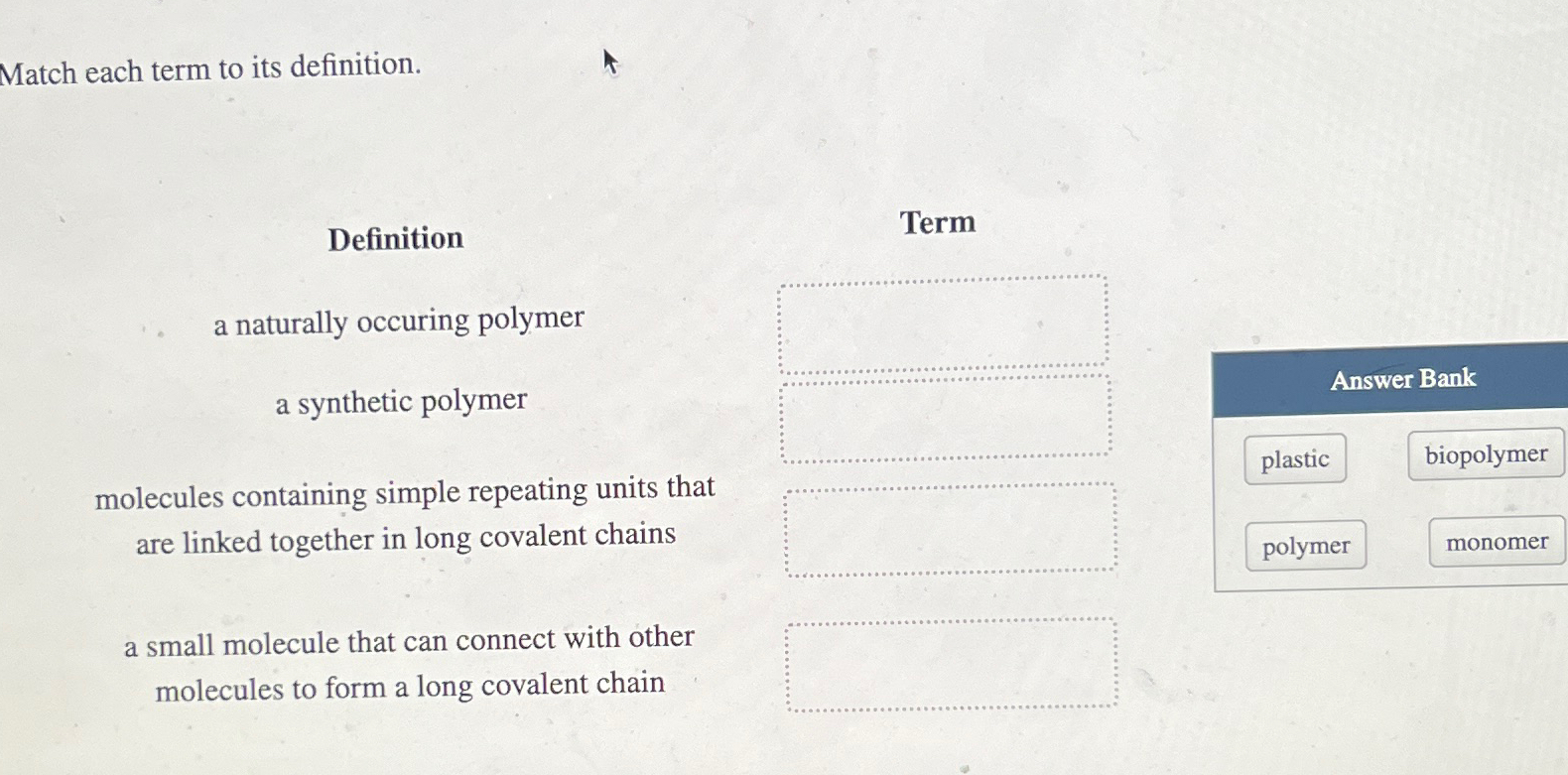 Solved Match each term to its definition.Definitiona | Chegg.com