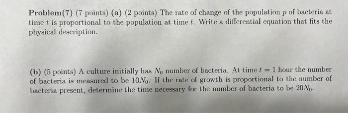 Solved Problem(7) ( 7 points) (a) ( 2 points) The rate of | Chegg.com