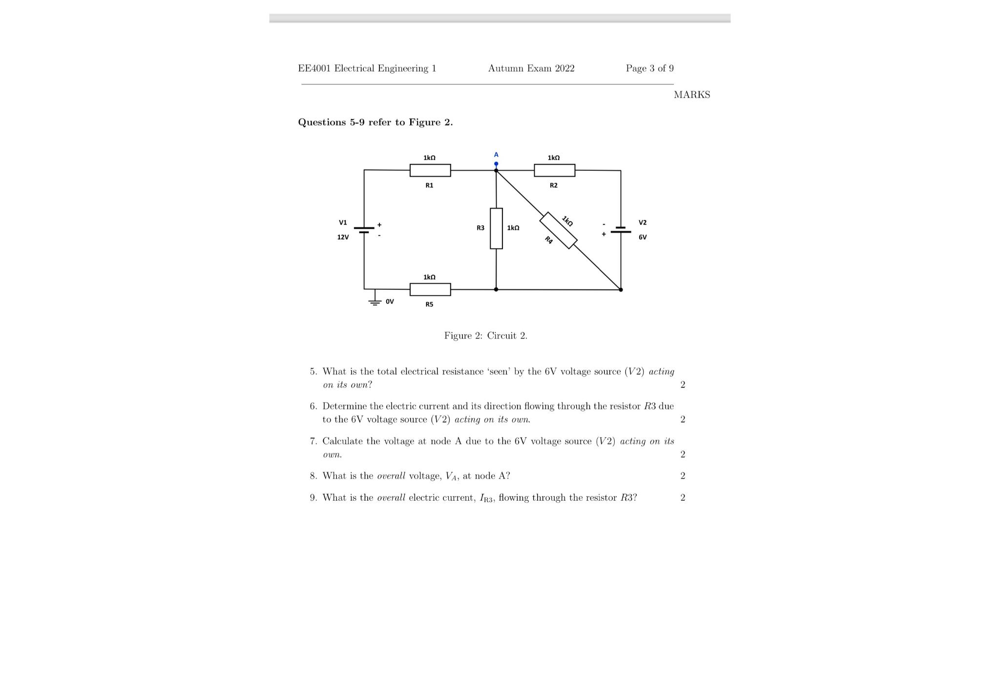 Solved EE4001 ﻿Electrical Engineering 1Autumn Exam 2022Page | Chegg.com