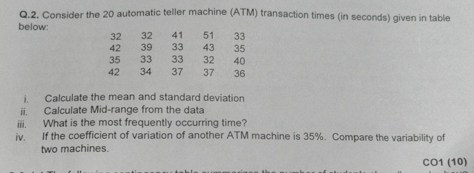 Solved Q.2. ﻿Consider the 20 ﻿automatic teller machine (ATM) | Chegg.com