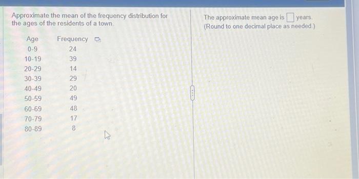 Solved Approximate the mean of the frequency distribution | Chegg.com