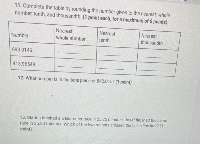 Solved 11 Complete The Table By Rounding The Number Given Chegg