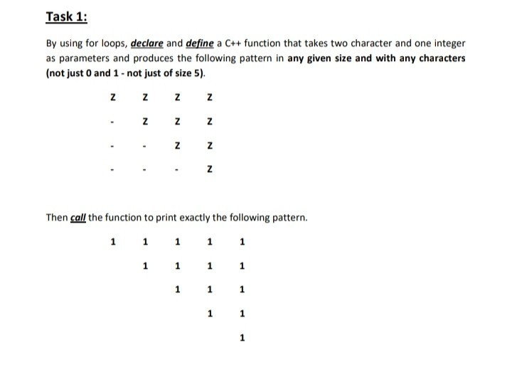 Solved Task 1: By using for loops, declare and define a C++ | Chegg.com