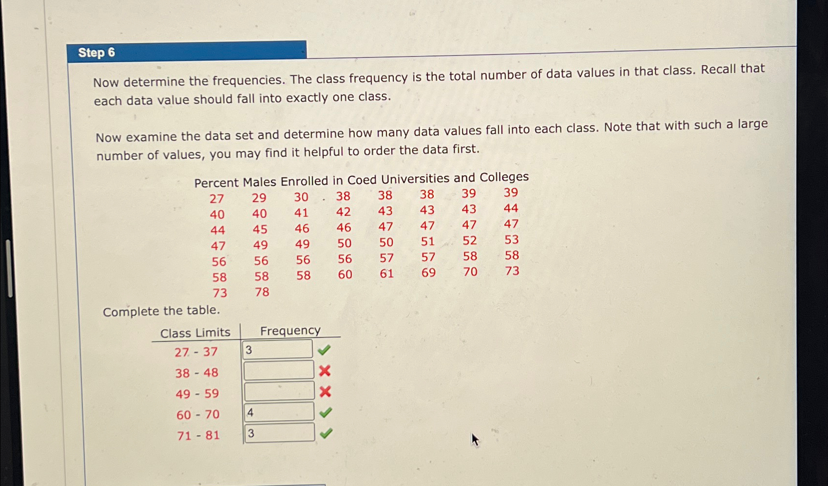 Solved Step 6Now determine the frequencies. The class | Chegg.com