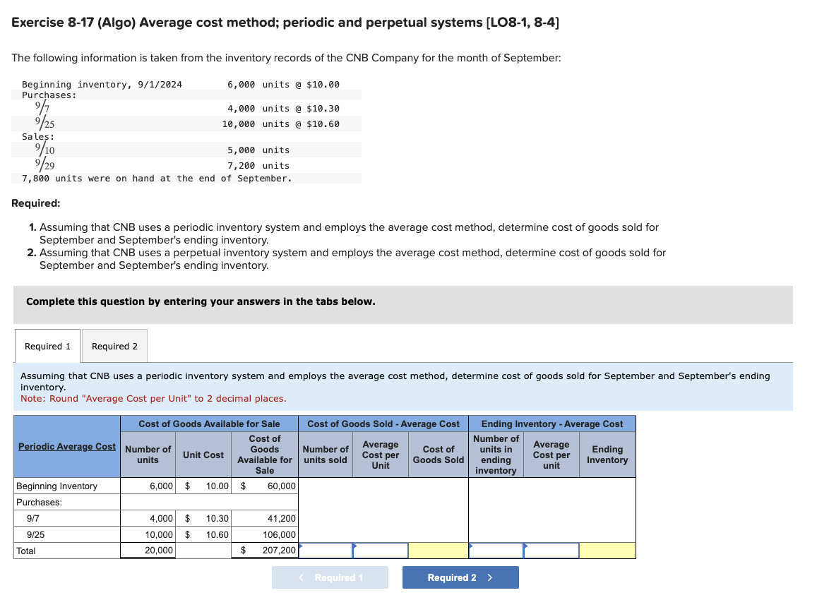 Solved by an EXPERT Exercise 8-17 (Algo) ﻿Average cost method; periodic | Chegg.com