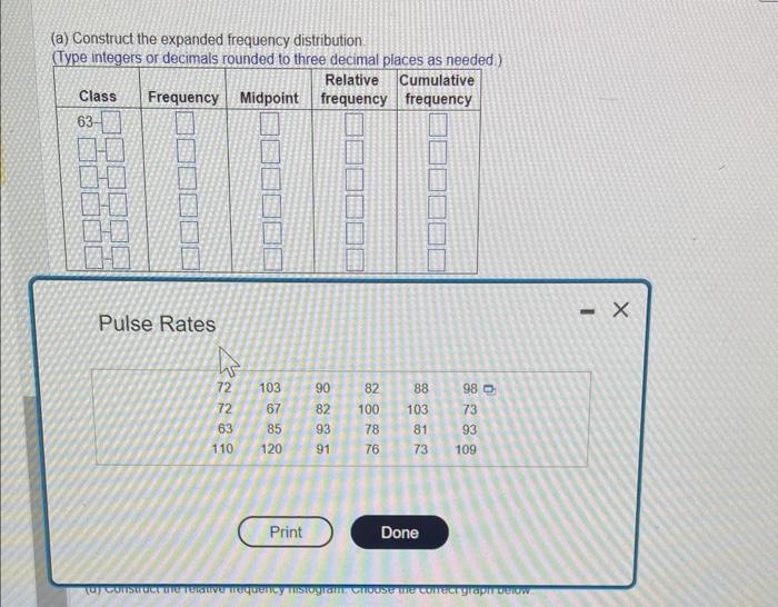 Solved (a) Construct the expanded frequency distribution | Chegg.com