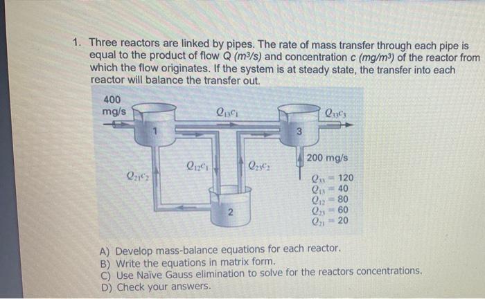Solved 1. Three reactors are linked by pipes. The rate of | Chegg.com