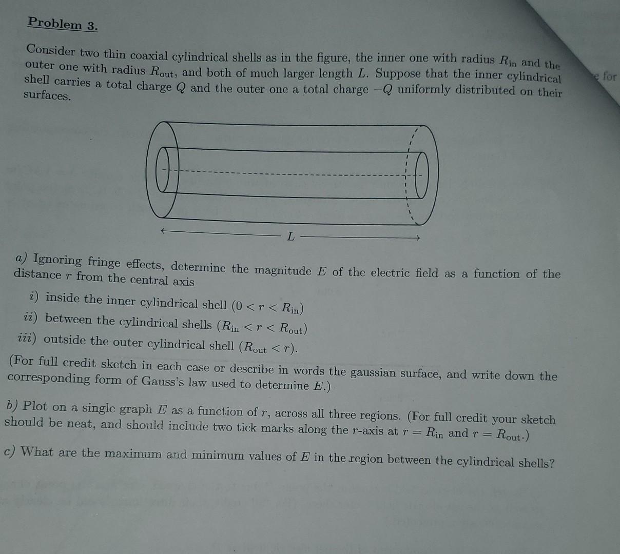 Solved Problem 3. Consider two thin coaxial cylindrical | Chegg.com
