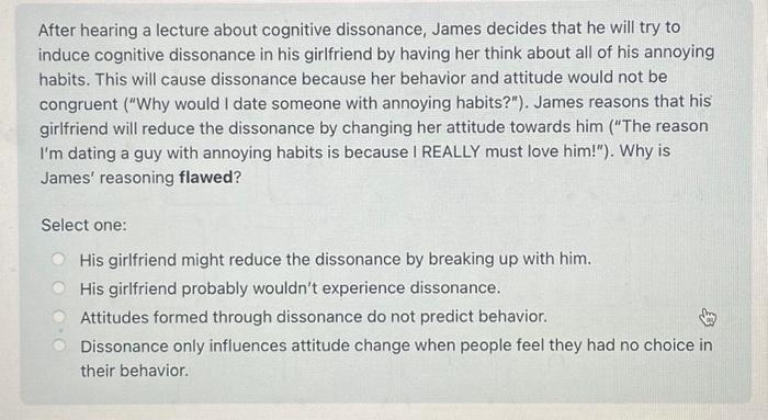 Solved After hearing a lecture about cognitive dissonance, | Chegg.com