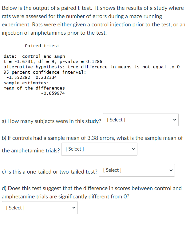 Solved R StudioBelow is the output of a paired t-test. It | Chegg.com
