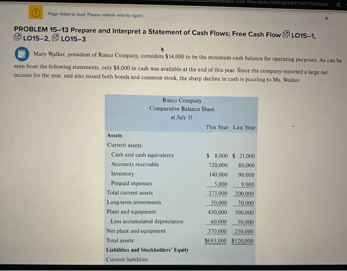 Solved PROBLEM 15-13 Prepare and Interpret a Statement of | Chegg.com