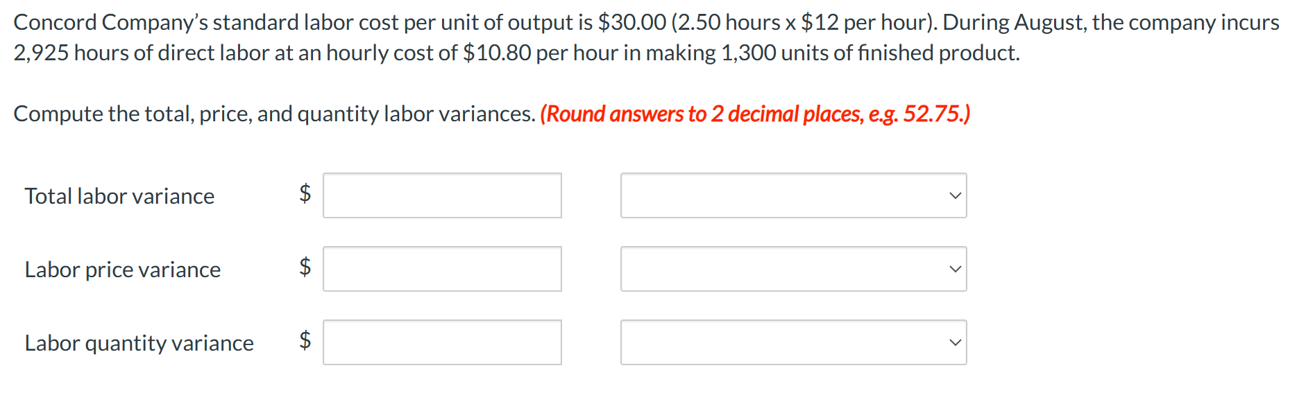 Solved Concord Company's standard labor cost per unit of | Chegg.com