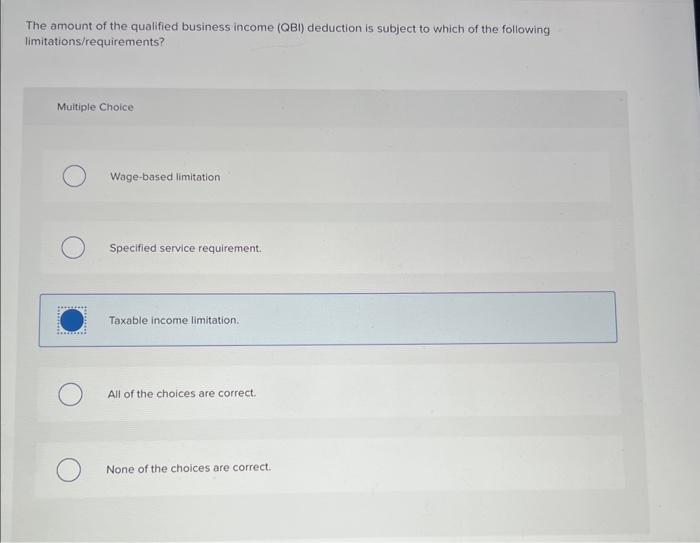 Solved The amount of the qualified business income (QBI) | Chegg.com