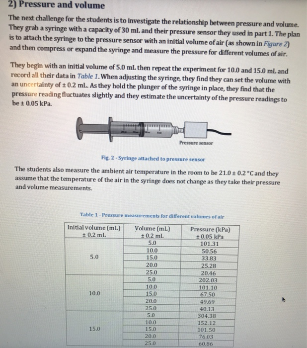 2) Pressure and volume Calculation 2a: 2 pts Using | Chegg.com