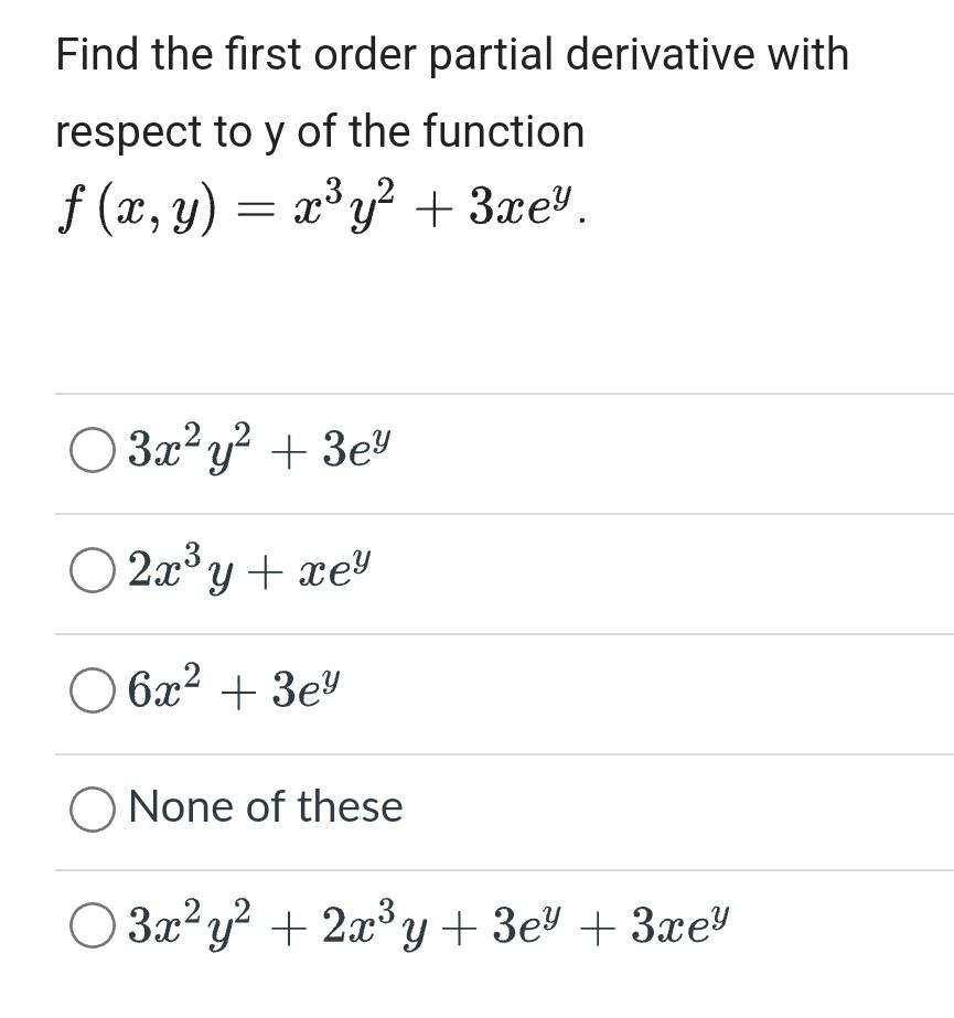 Solved Find the first order partial derivative with respect | Chegg.com