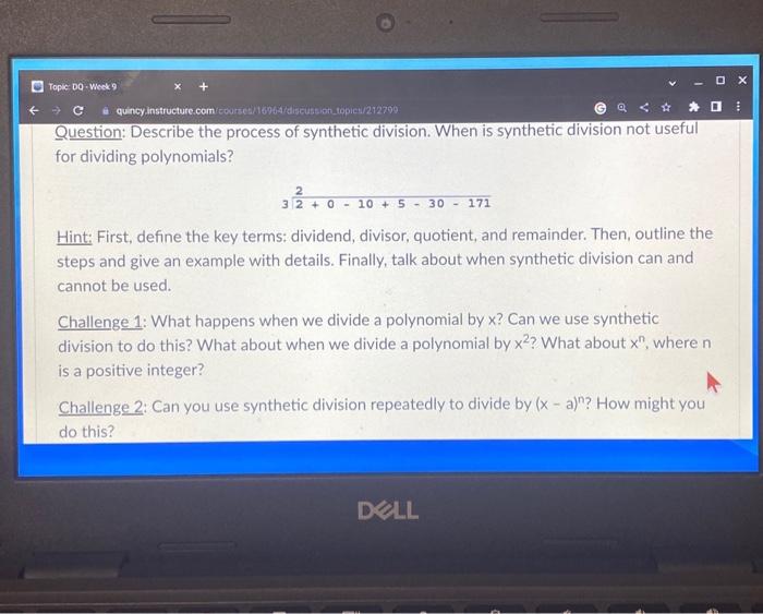 Solved Question: Describe the process of synthetic division. | Chegg.com