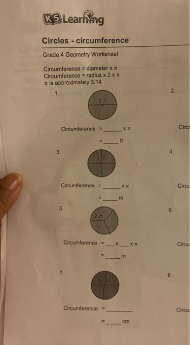 Solved Circumference = xπ = ft 3. 4. Circumference =…×π=m | Chegg.com