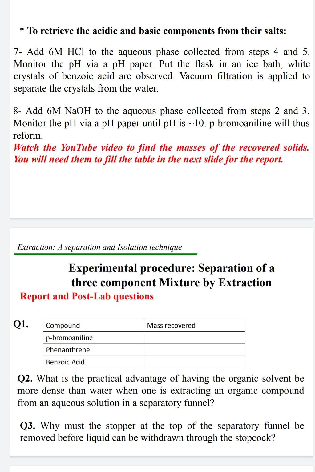 Solved Experimental Procedure Separation Of A Three