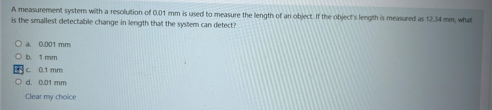 Solved A measurement system with a resolution of 0.01 ﻿mm is | Chegg.com