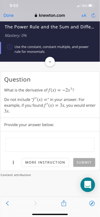 Solved 9:53 5G Done knewton.com AA Ć The Power Rule and the | Chegg.com