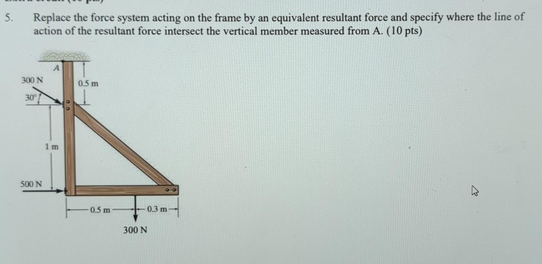 [Solved]: 5. Replace the force system acting on th