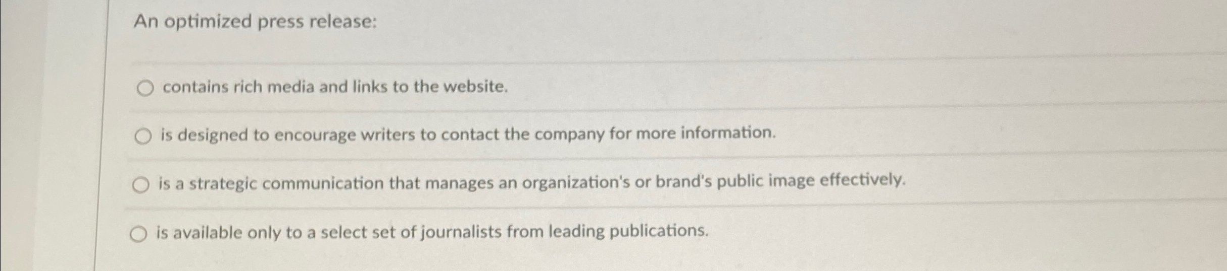 Solved An optimized press release:contains rich media and | Chegg.com