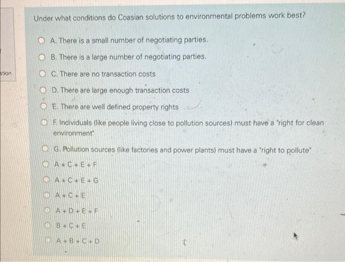 Solved Under what conditions do Coasian solutions to | Chegg.com