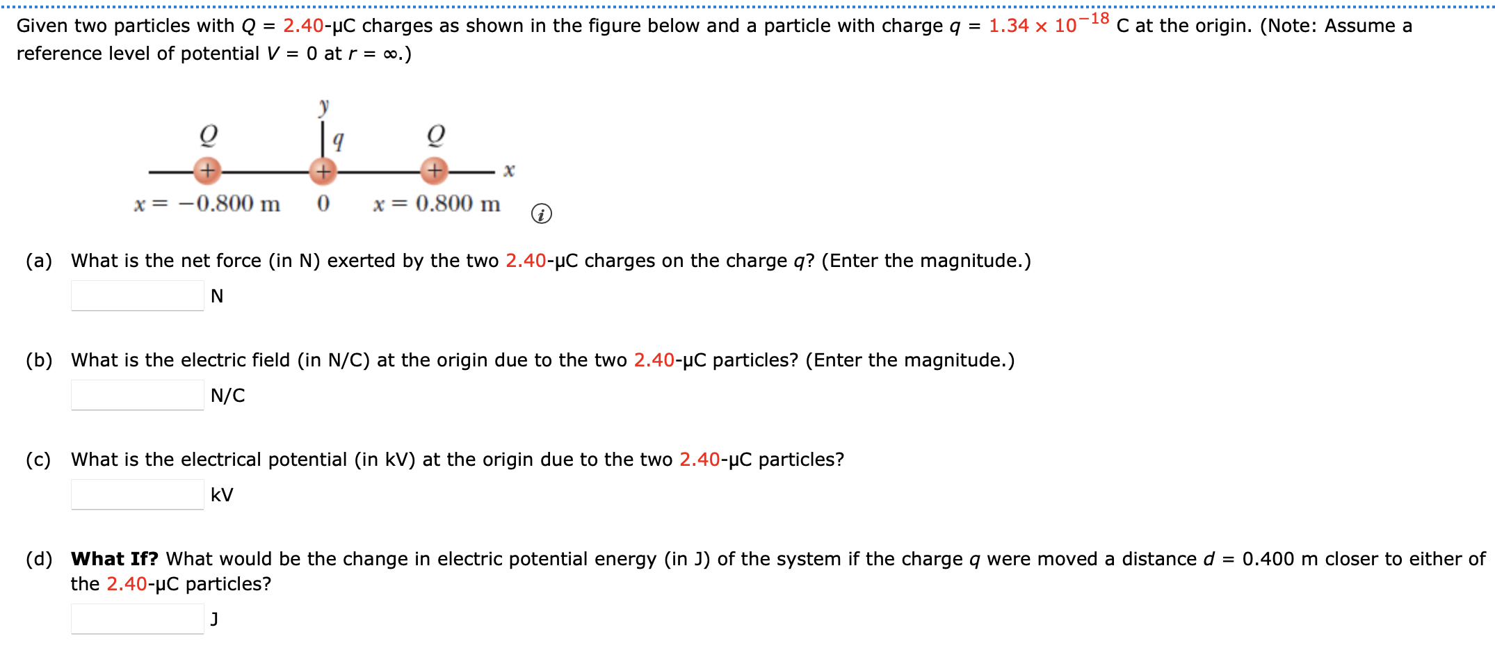 Solved Given two particles with Q=2.40-μC ﻿charges as shown | Chegg.com