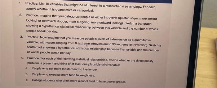 Solved 1. Practice: List 10 variables that might be of | Chegg.com