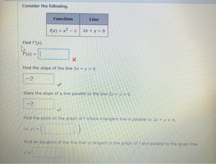 Solved Consider the following. Function Line f(x) = x2 - 8 | Chegg.com