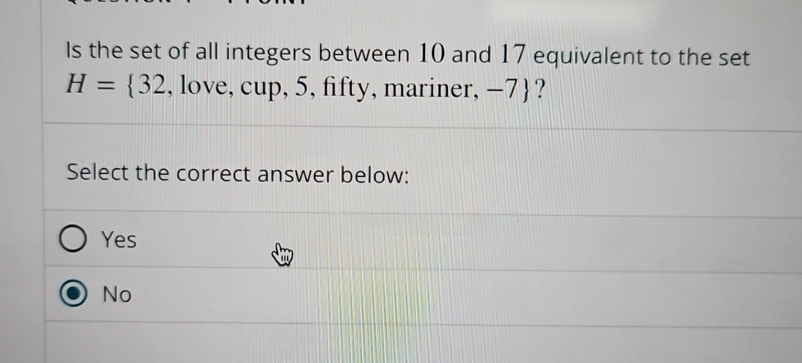 Solved Is the set of all integers between 10 ﻿and 17 | Chegg.com