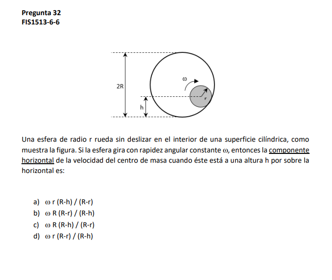 Solved Pregunta 32FIS1513-6-6Una esfera de radio r ﻿rueda | Chegg.com