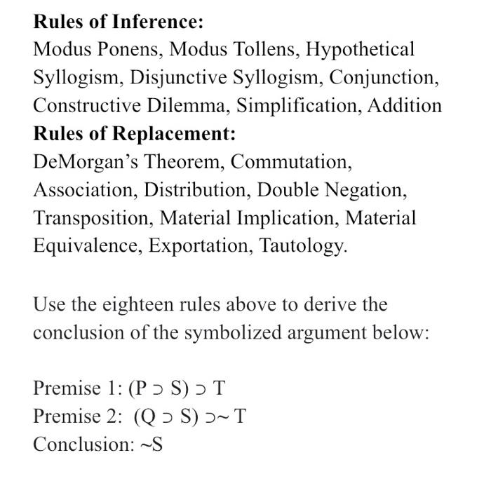 Solved Rules of Inference: Modus Ponens, Modus Tollens, | Chegg.com