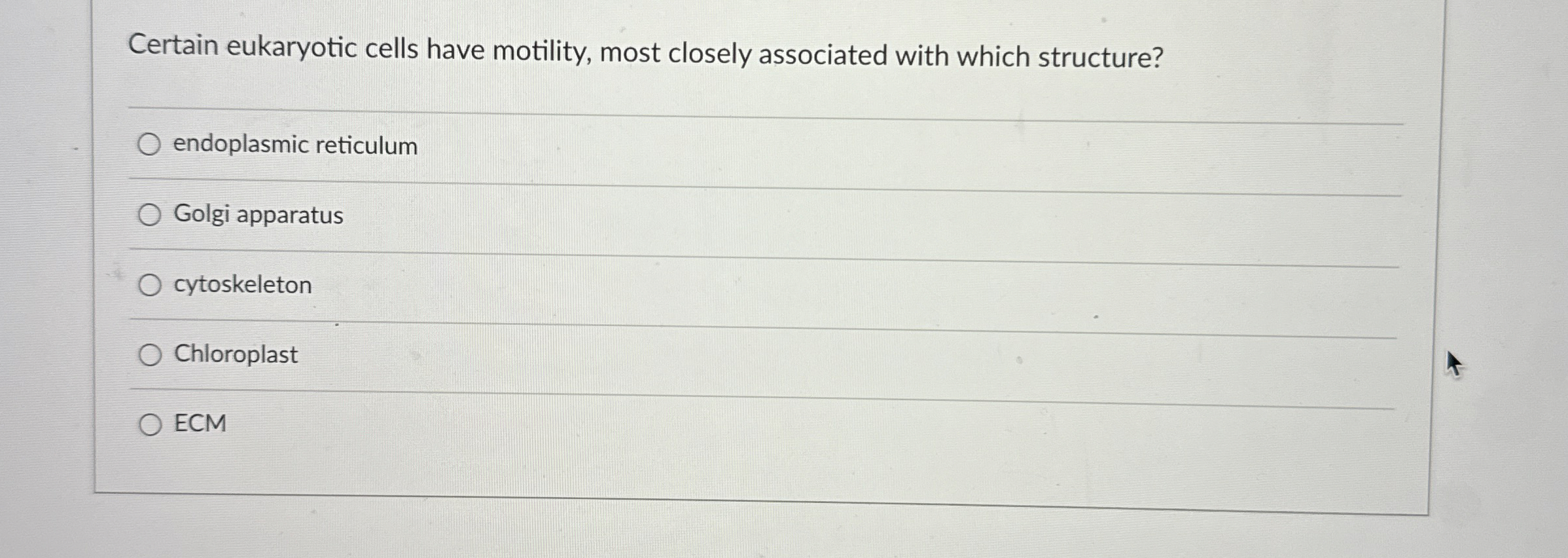 Solved Certain eukaryotic cells have motility, most closely | Chegg.com