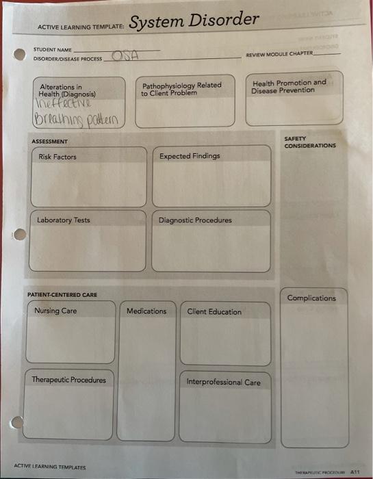 Solved ACTIVE LEARNING TEMPLATE: System Disorder STUDENT | Chegg.com