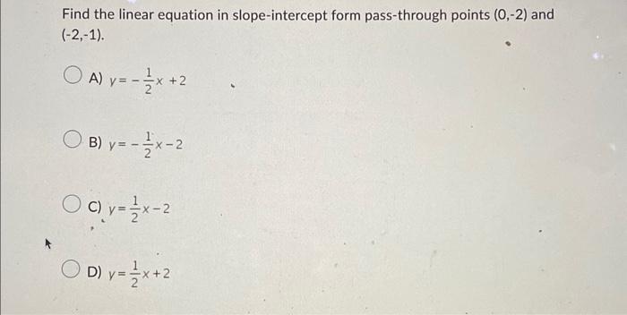 Solved Find the linear equation in slope-intercept form | Chegg.com