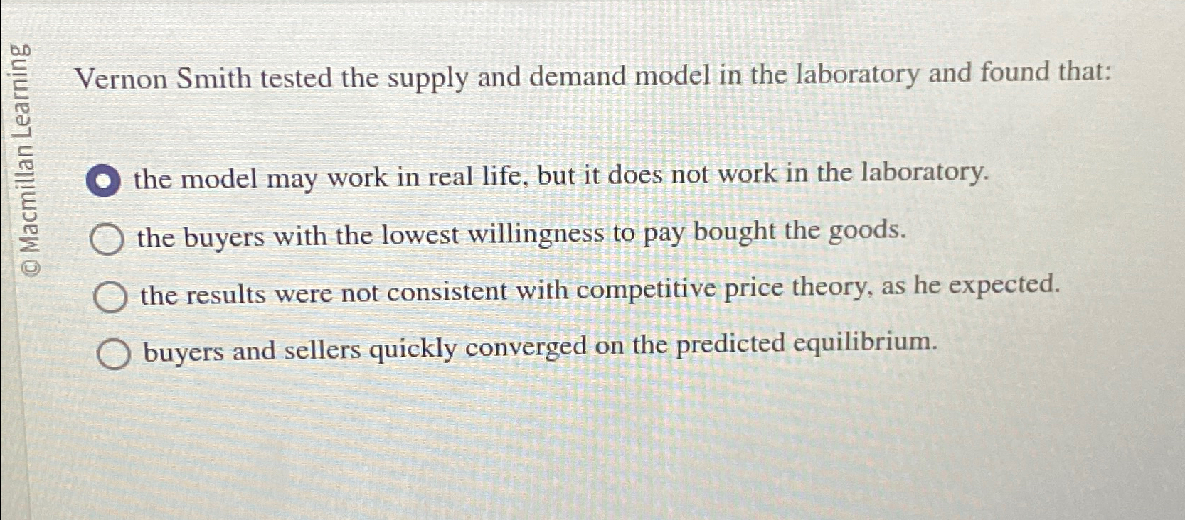 Solved Vernon Smith tested the supply and demand model in | Chegg.com