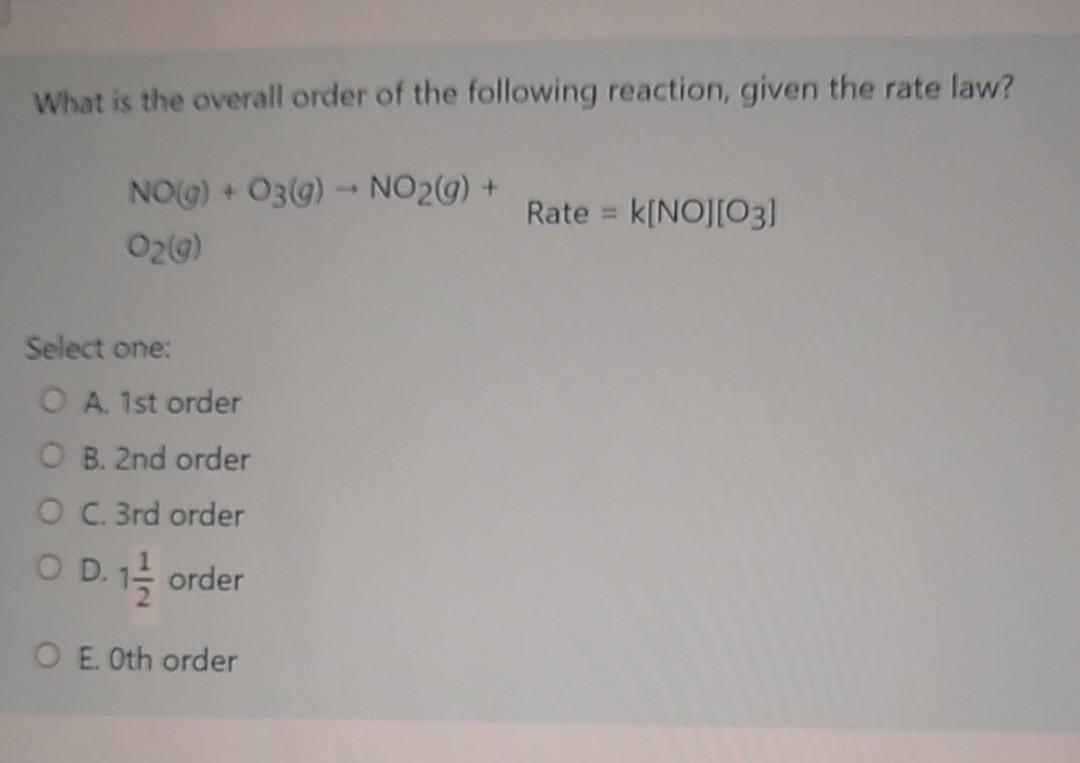 Solved What is the overall order of the following reaction, | Chegg.com