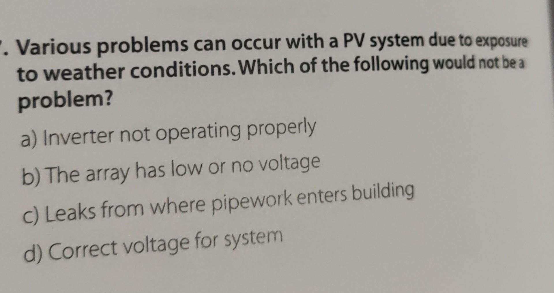 Solved Various problems can occur with a PV system due to | Chegg.com