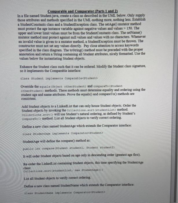 Solved Comparable and Comparator (Parts 1 and 2) In a file | Chegg.com