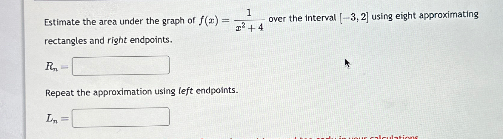 Solved Estimate the area under the graph of f(x)=1x2+4 ﻿over | Chegg.com