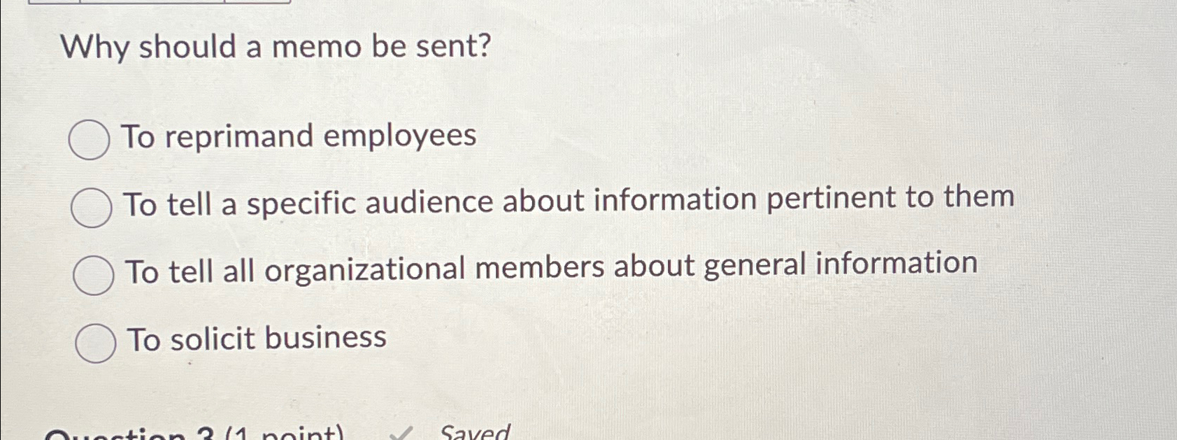 Solved Why should a memo be sent?To reprimand employeesTo | Chegg.com