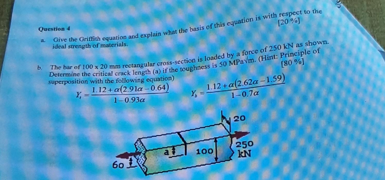 Solved Question 4 a. Give the Griffith equation and explain | Chegg.com