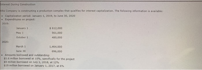 Solved Interest During Construction Alta Company is | Chegg.com