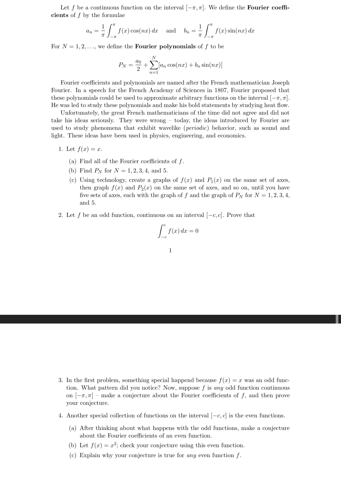 Solved Let f ﻿be a continuous function on the interval -π,π. | Chegg.com