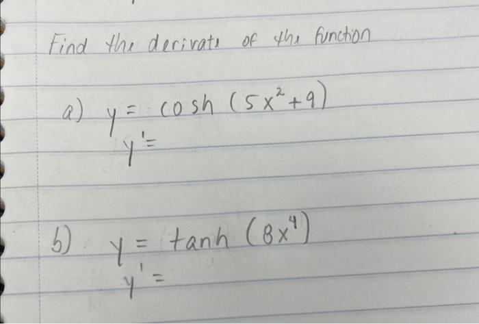Solved y=coshy′= | Chegg.com