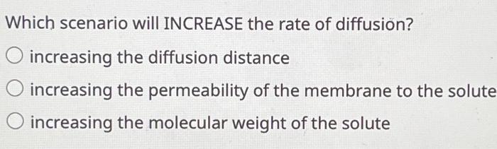Solved Which scenario will INCREASE the rate of diffusion? | Chegg.com