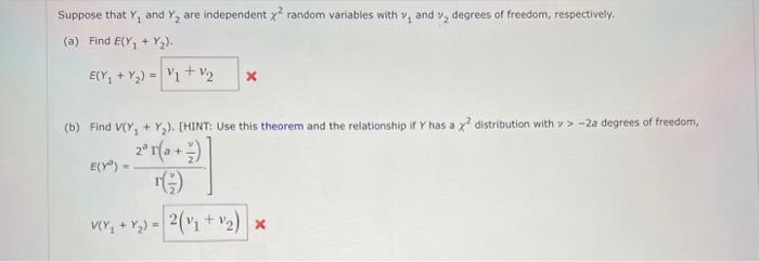 Solved Suppose that Y1 and Y2 are independent χ2 random | Chegg.com